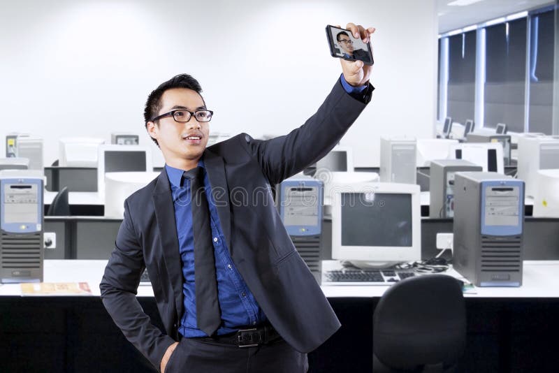 Cheerful Entrepreneur Taking Self Portrait Stock Photo - Image of happy ...