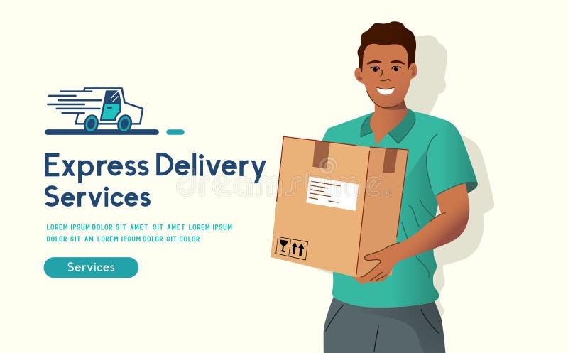 Cheerful Express Delivery Man Holding a Parcel Stock Vector ...