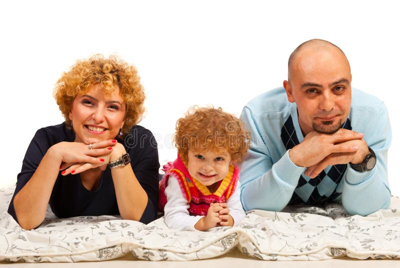 Cheerful Family of Three in a Row Stock Photo - Image of father, look ...