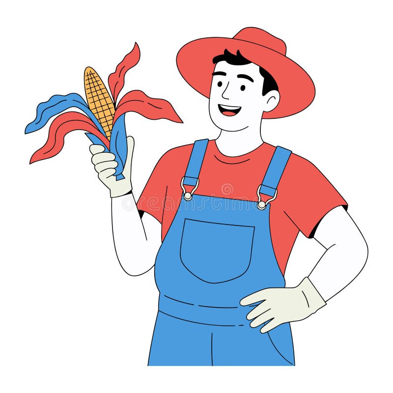 Cheerful Farmer Holding Corn Vector Illustration Stock Vector ...
