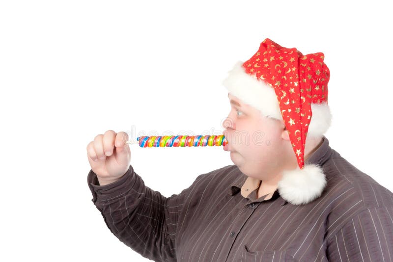 Cheerful Fat Man in Santa Hat Stock Image - Image of merry, person ...