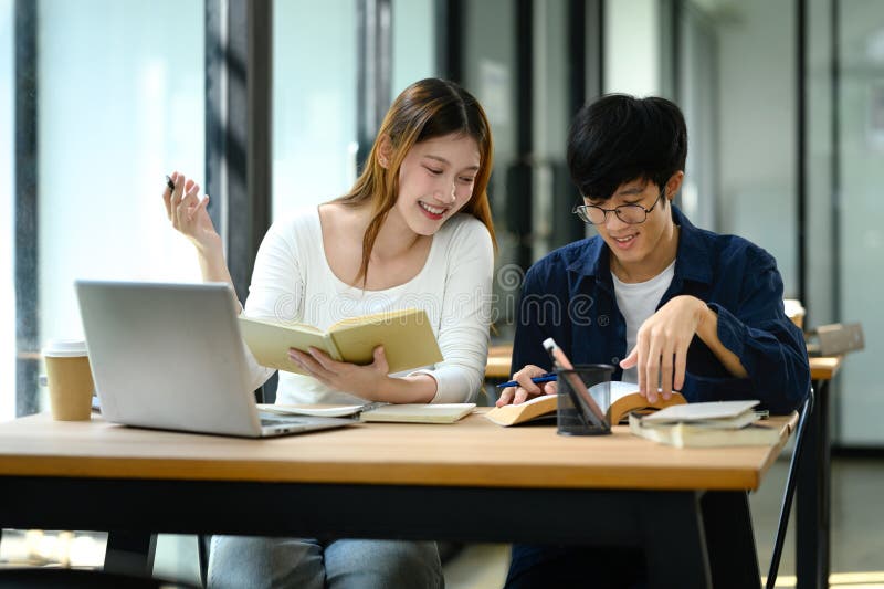 Two Cheerful College Students Celebrating Success Together. Friendship ...