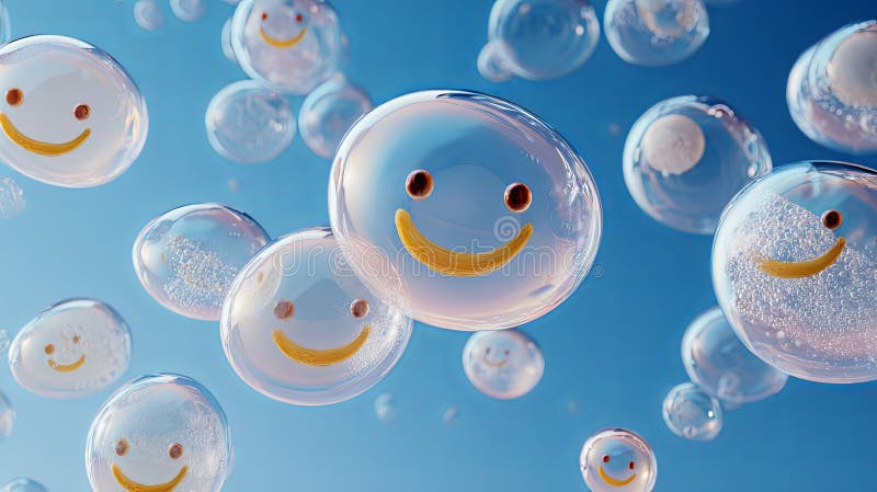Cheerful Floating Soap Bubbles with Smiley Faces Stock Image - Image of ...