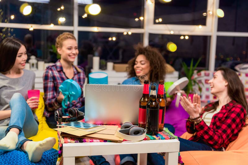 Two Friends Communicating and Drinking Beverage Stock Photo - Image of ...
