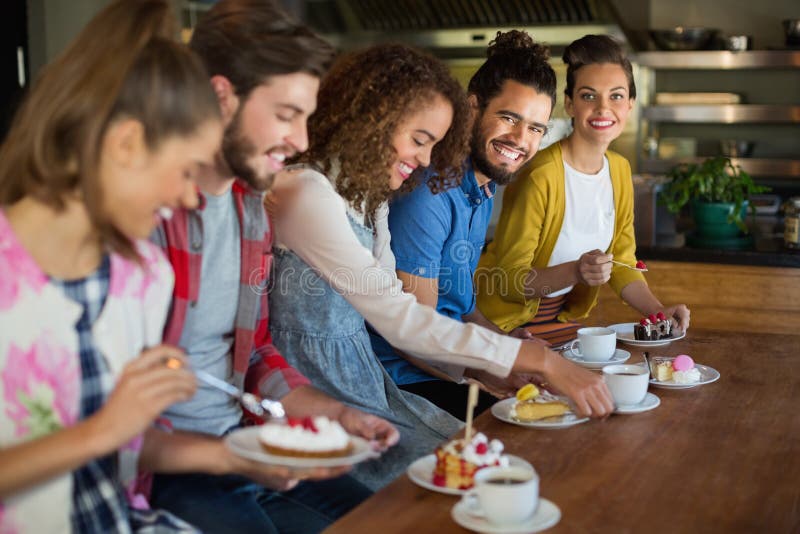 Cheerful Friends Having Dessert at Restaurant Stock Image - Image of ...