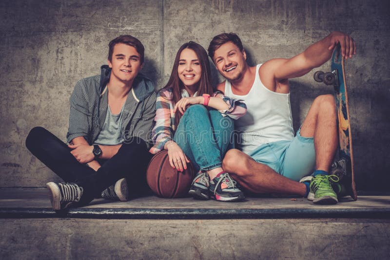 Cheerful friends outdoors stock photo. Image of positive - 57347986