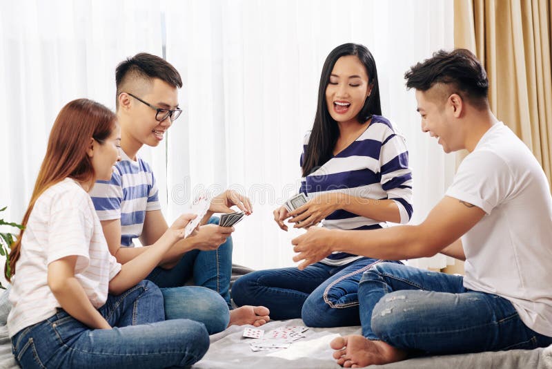 Cheerful Friends Playing Cards Stock Image - Image of happiness, asain ...