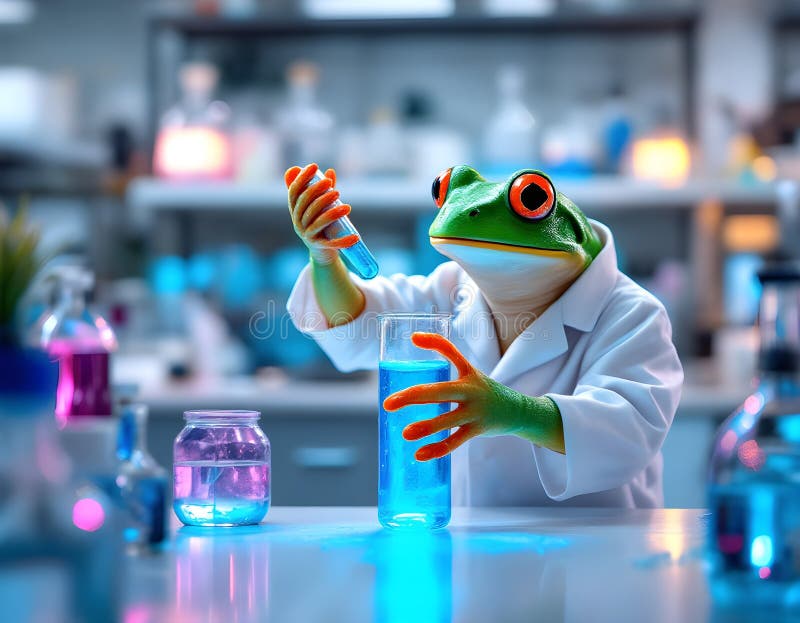 Cute Frog Scientist Conducting Experiment in a Lab Stock Illustration ...
