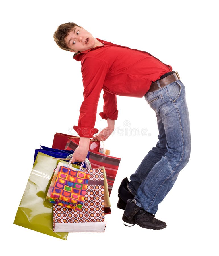 Cheerful Funny Happy Shopping Man. Stock Photo - Image of gift ...