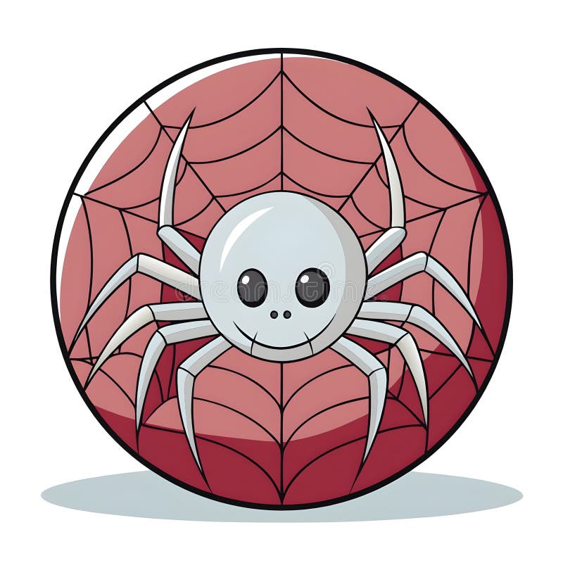 Hilarious Spider in Web Halloween Sticker, Isolated on White Background ...