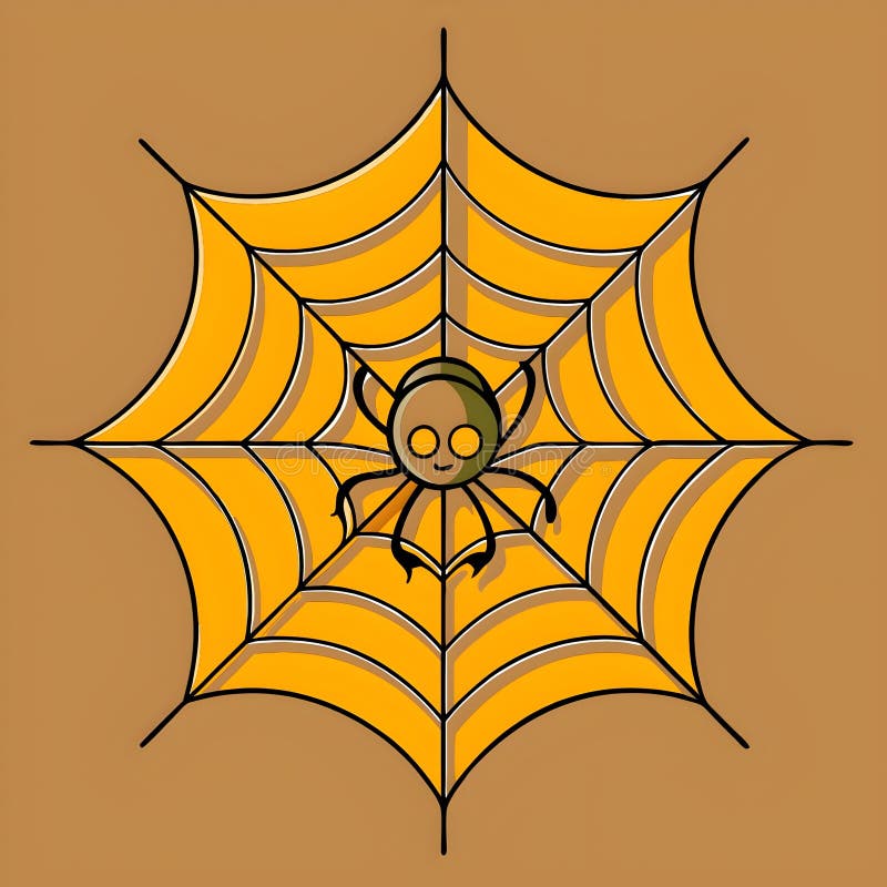 Comical Halloween Spider in Web Sticker, Isolated on Dark Background ...