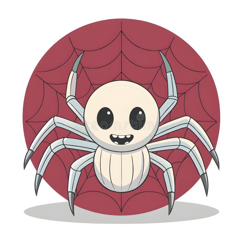 Playful Halloween Spider in Web Sticker Design, Isolated on White ...