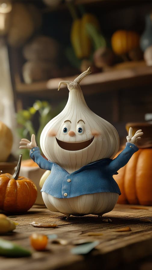 Cheerful Garlic Character in a Rustic Kitchen Stock Photo - Image of ...