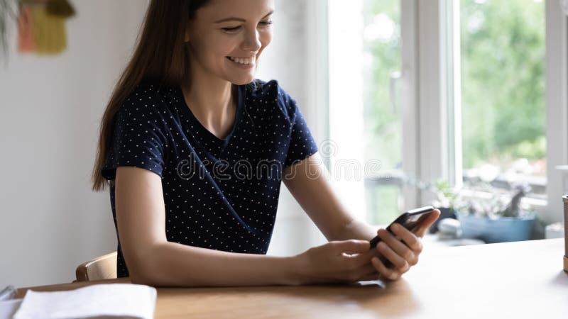 Cheerful Gen Z Mobile Phone User Girl Texting Message Stock Image ...