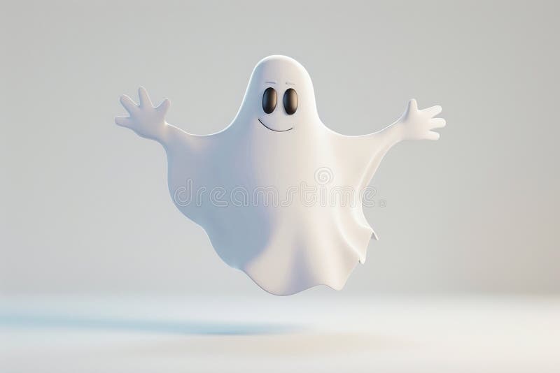 Cheerful Ghost Character with Friendly Expression Floats in Air. Stock ...