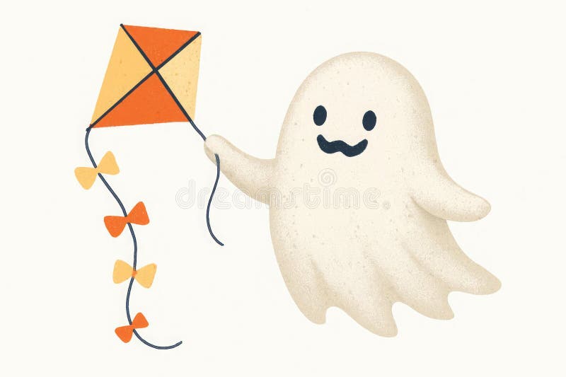 A Cheerful Ghost Flies a Kite. Stock Illustration - Illustration of ...