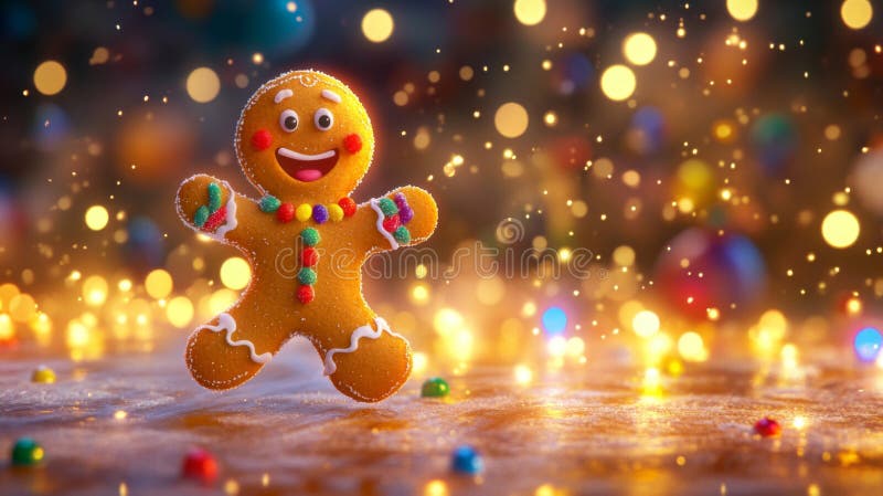 A Cheerful Gingerbread Man Standing before a Glittering Christmas ...