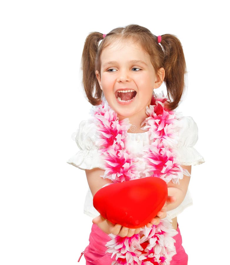Cheerful Girl Holding Heart Stock Image - Image of hearted, decoration ...