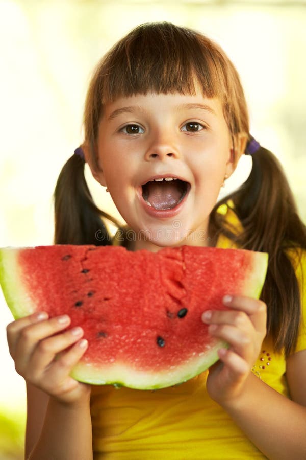 Girl with a Piece of Watermelon Stock Image - Image of children ...