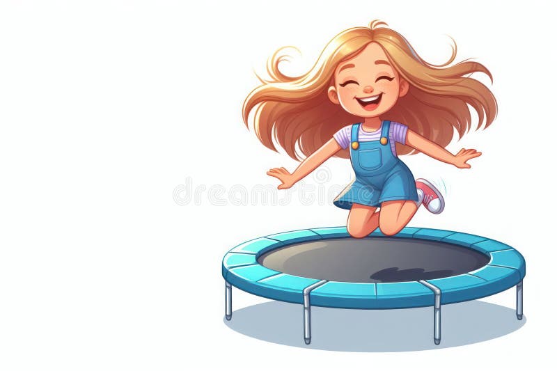 Cheerful Girl Jumping on a Trampoline. Place for Text. Stock ...