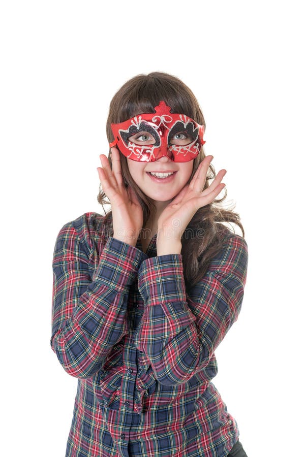Cheerful girl in a mask stock image. Image of beauty - 30657761