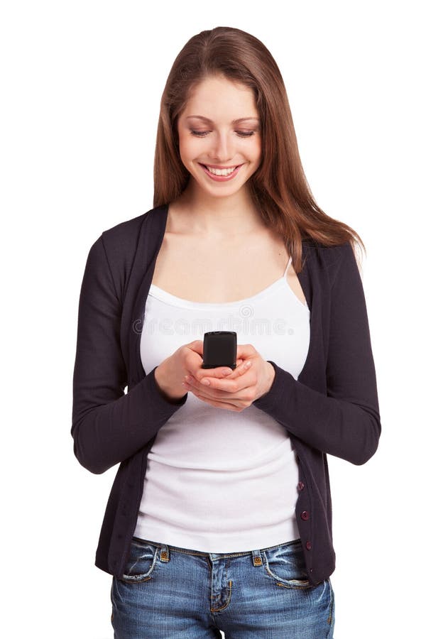 Girl Using Voice Recognition on Phone in a Colorful Street Stock Image ...