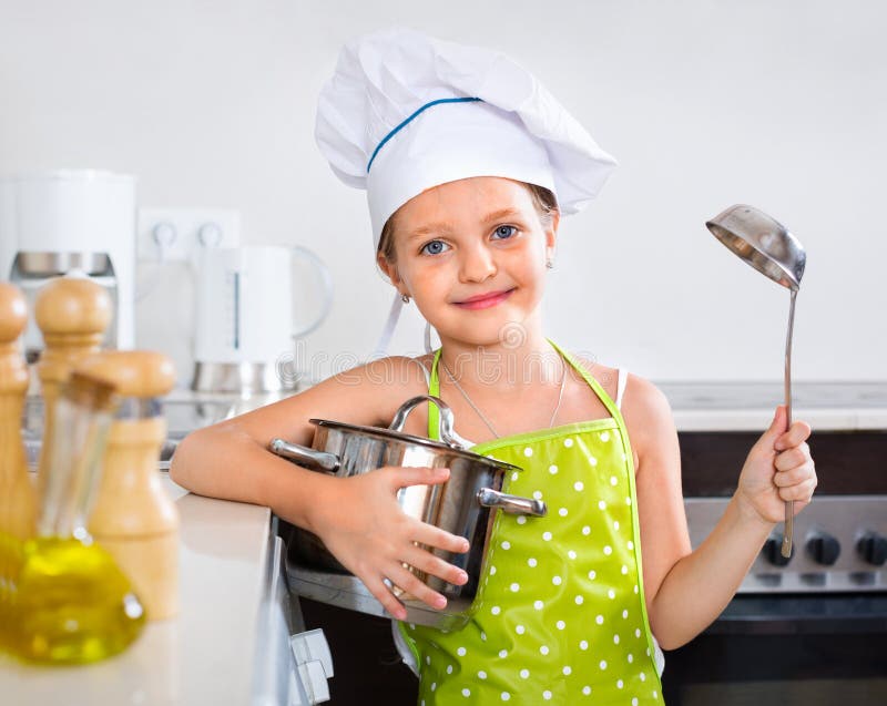 Cheerful Girl Posing with Pan Stock Image - Image of caucasian ...
