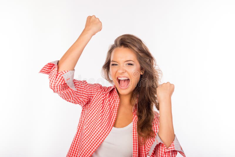 Cheerful Girl Showing Successful Achieving the Goal Stock Photo - Image ...