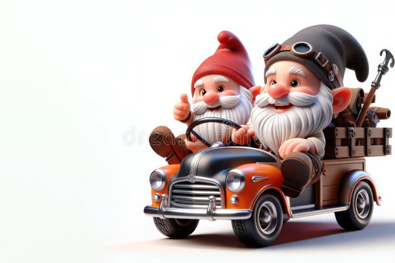 Cheerful Gnomes Driving a Car. Place for Text. Stock Illustration ...
