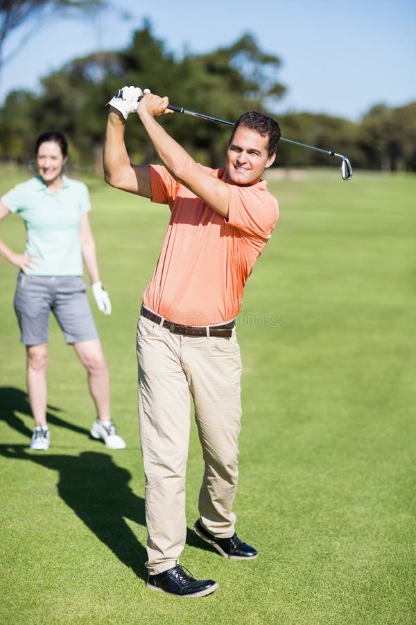 Cheerful Golfer Couple Sitting In Golf Bugggy Stock Image - Image of ...