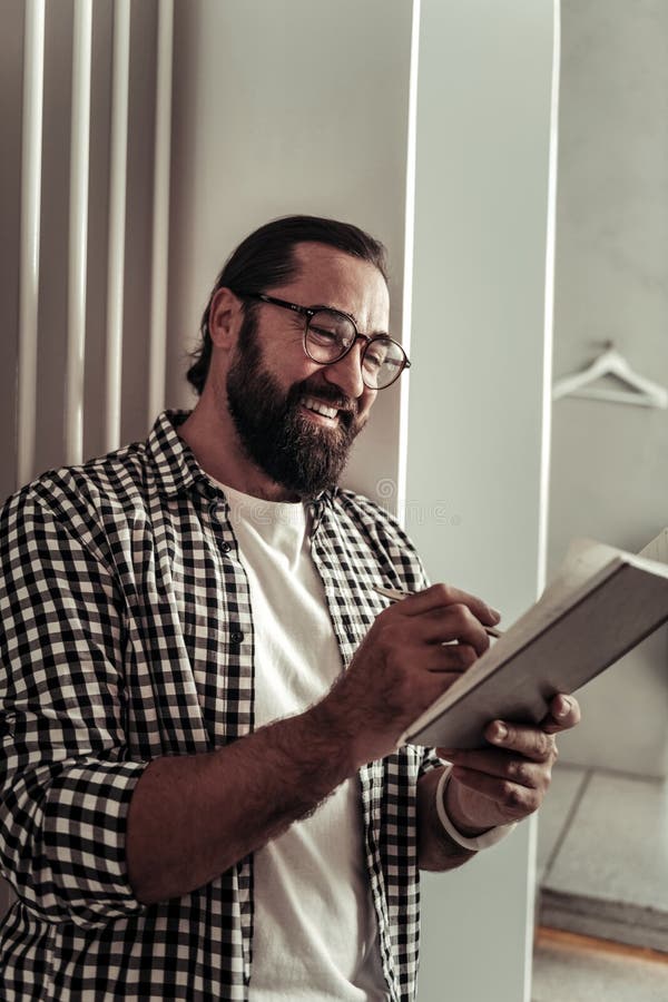 Cheerful Good Looking Man Planning His Day Stock Photo - Image of glad ...