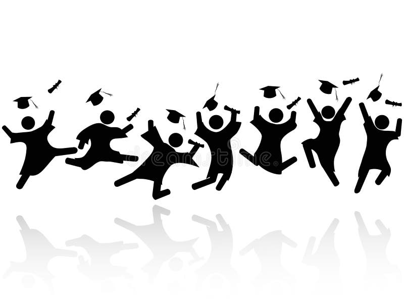 Cheerful Graduated Students Jumping Stock Vector - Illustration of ...