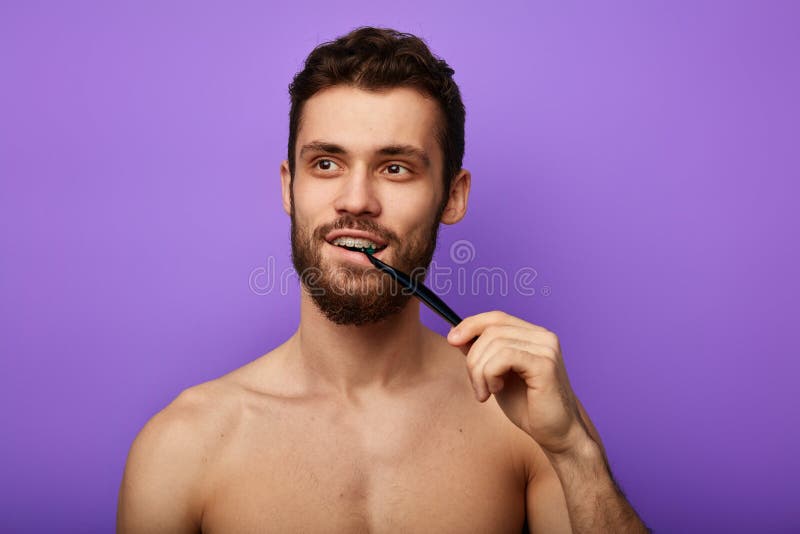 Cheerful Guy Enjoying Brushing Teeth Stock Photo - Image of fresh ...