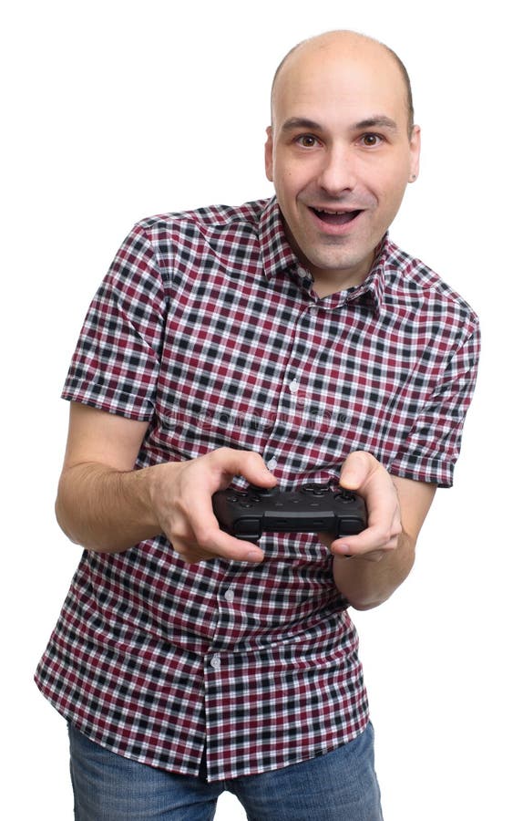 Cheerful Guy Playing Video Game Stock Image - Image of adult, addiction ...