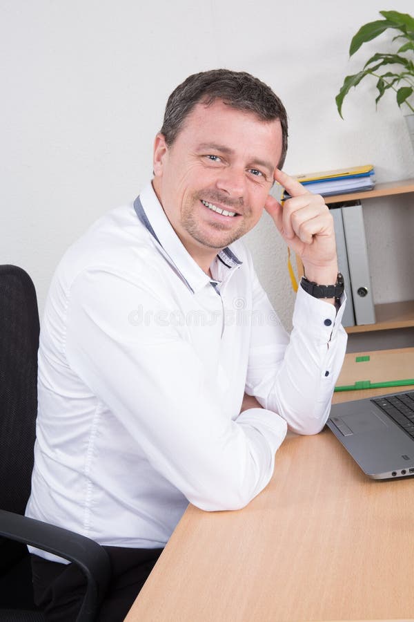 Cheerful Guy Sitting in Front of Desktop Computer Stock Image - Image ...