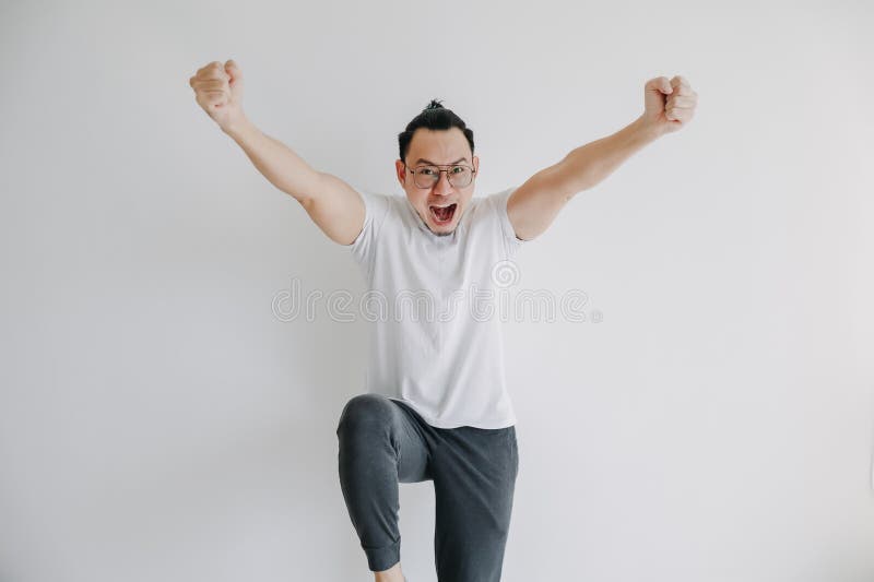 Cheerful Happy Man Pose Isolate on White, Concept of Win and Victory ...