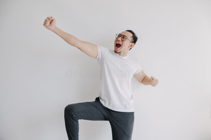 Cheerful Happy Man Pose Isolate on White, Concept of Win and Victory ...