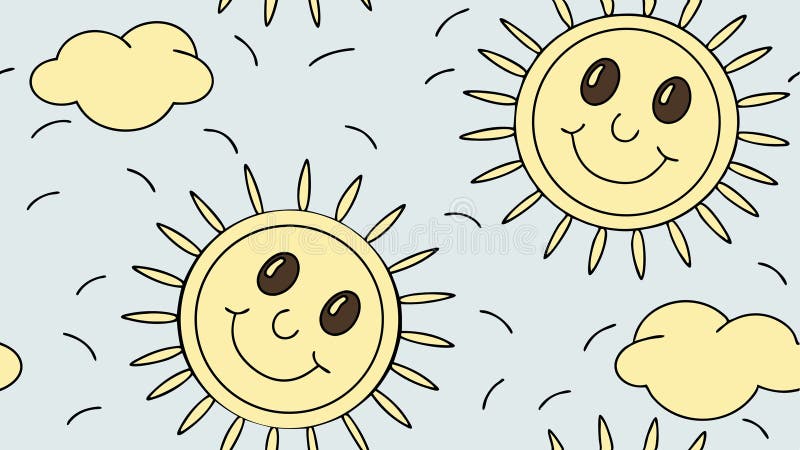 Cheerful Happy Suns in Cloudy Sky. Positive Weather Pattern, Vector ...
