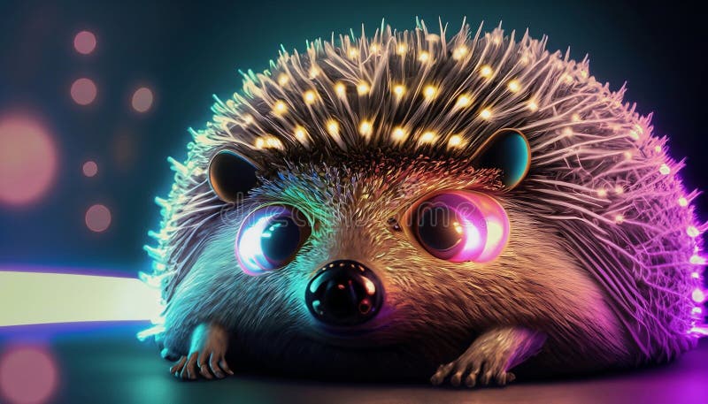 Cheerful Hedgehog with Neon Backlight Stock Illustration - Illustration ...