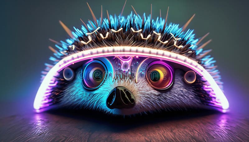 Cheerful Hedgehog with Neon Backlight Stock Illustration - Illustration ...