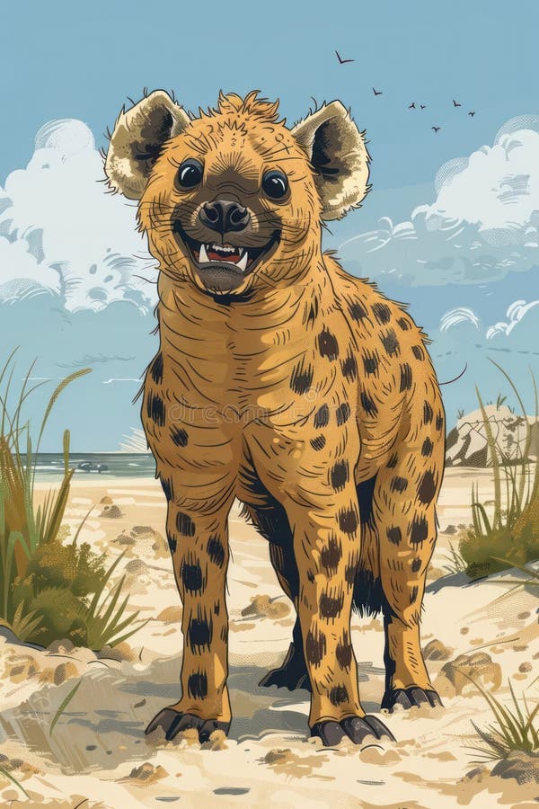 Smiling Hyena on a Sunny Beach: a Cheerful Illustration Stock ...