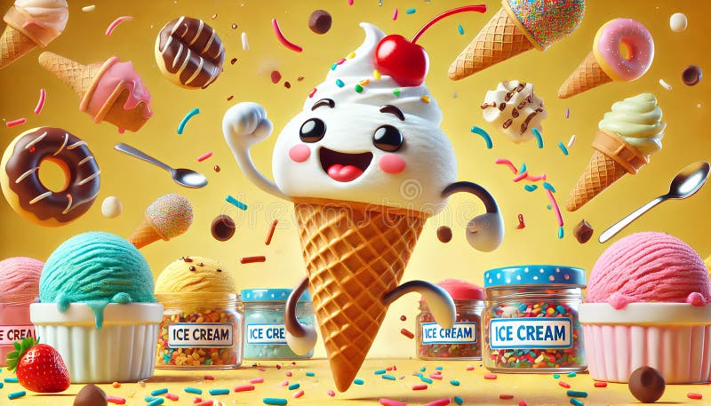 A Cheerful Ice Cream Cone Doing a Victory Dance Stock Illustration ...