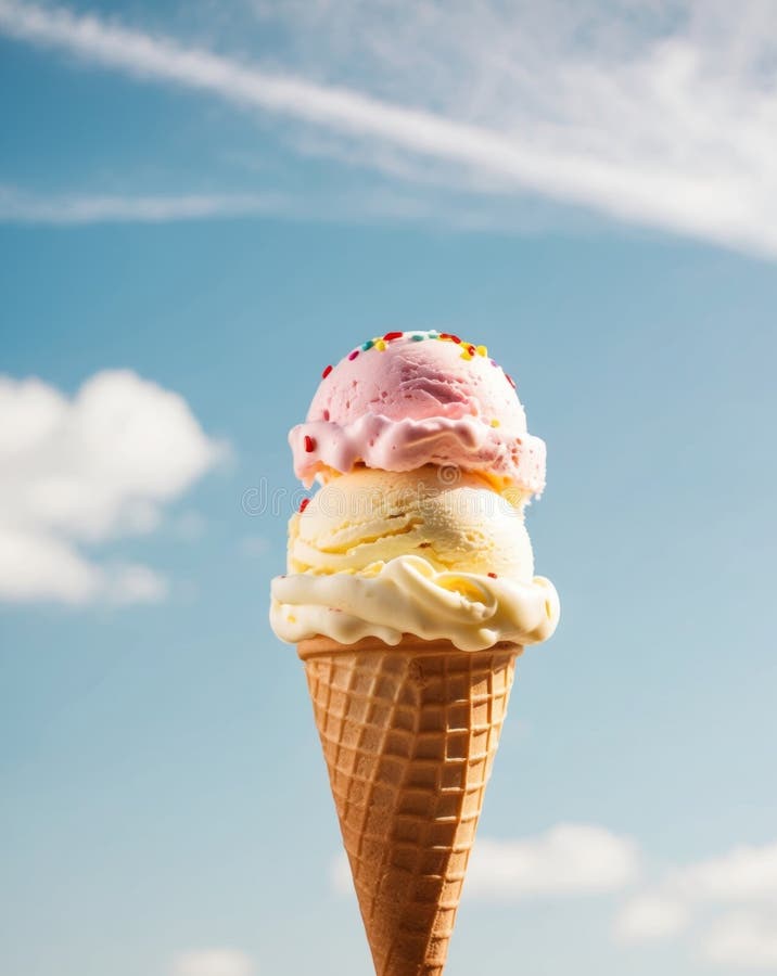 Cheerful Ice Cream Cone Under Bright Sunny Sky. Stock Photo - Image of ...