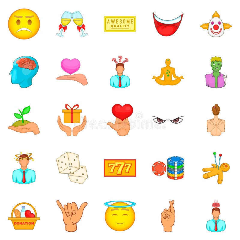 Cheerful Icons Set, Cartoon Style Stock Vector - Illustration of ...