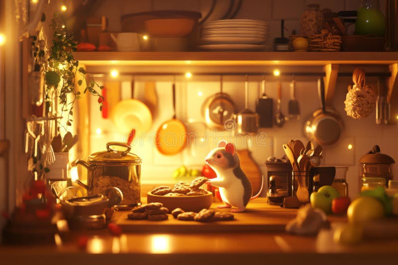 A Cheerful Illustration of a Tiny Mouse Baking Cookies in a Miniature ...