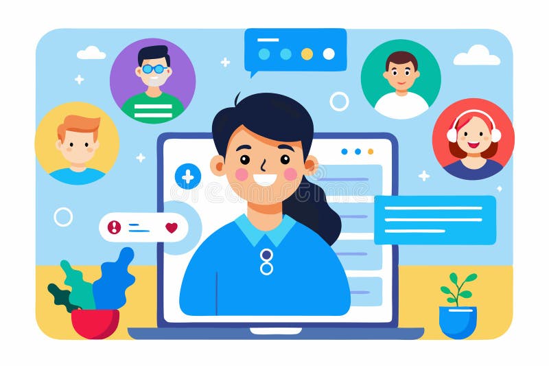 A Cheerful Individual is Shown on a Computer Screen during a Virtual ...