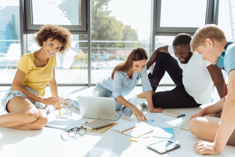 Cheerful International Students Working on the University Project Stock ...