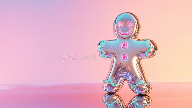 Cheerful Iridescent Glass Gingerbread Figure on Pink Gradient Stock ...