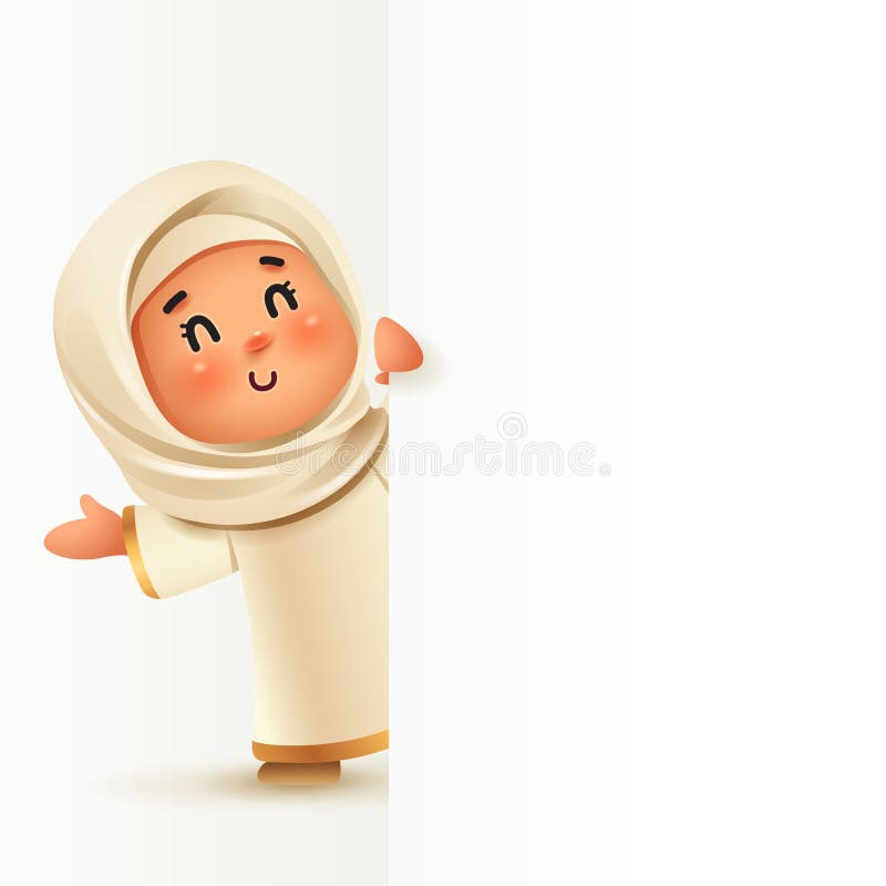 Cheerful Islamic Girl with Blank Sign Stock Vector - Illustration of ...