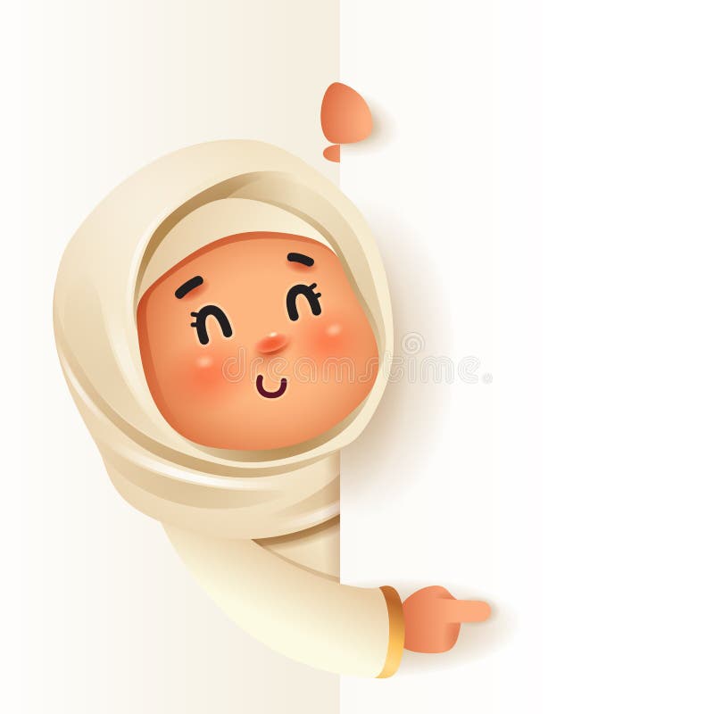Cheerful Islamic Girl Pointing at Blank Sign Stock Vector ...
